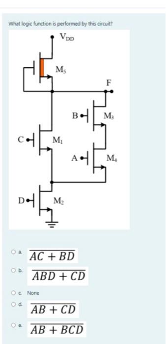 Solved What logic function is performed by this circuit? VDD | Chegg.com