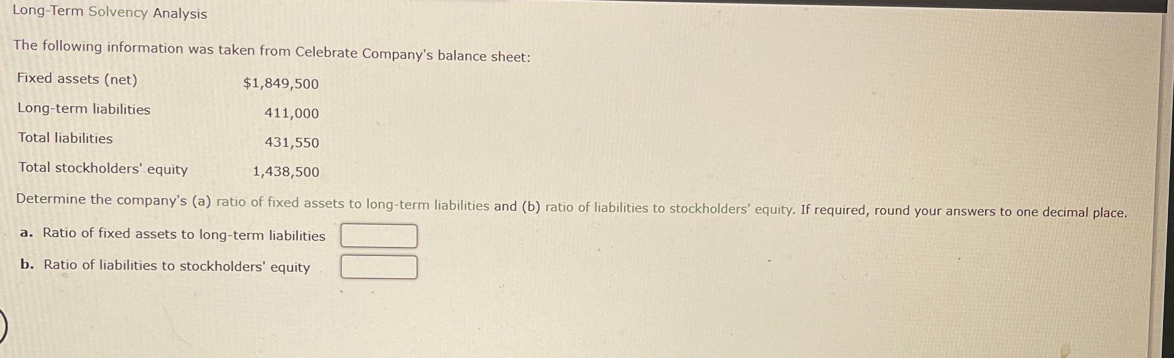 Solved Long-Term Solvency AnalysisThe following information | Chegg.com