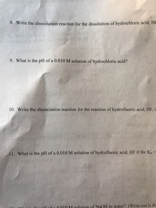 Solved 8 Write The Dissociation Reaction For The