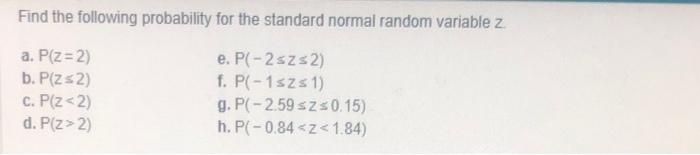Solved Find the following probability for the standard | Chegg.com