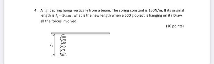 Solved 4. A light spring hangs vertically from a beam. The | Chegg.com