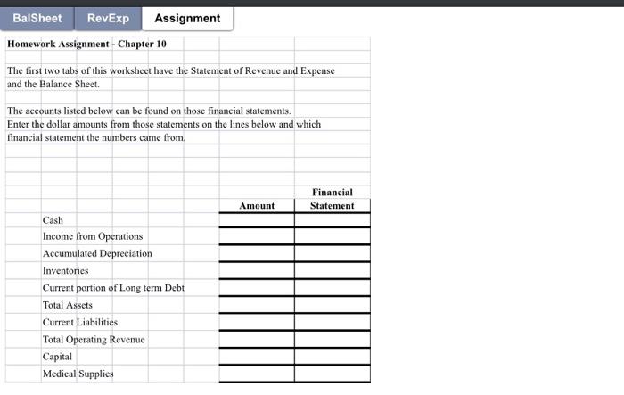 Solved BalSheet RevExp Assignment Homework Assignment - | Chegg.com