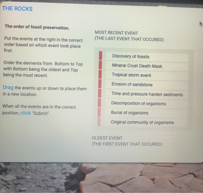 Solved THE ROCKS The order of fossil preservation. MOST | Chegg.com