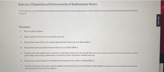 Exercise 2 Depositional Environments of Sedimentary | Chegg.com