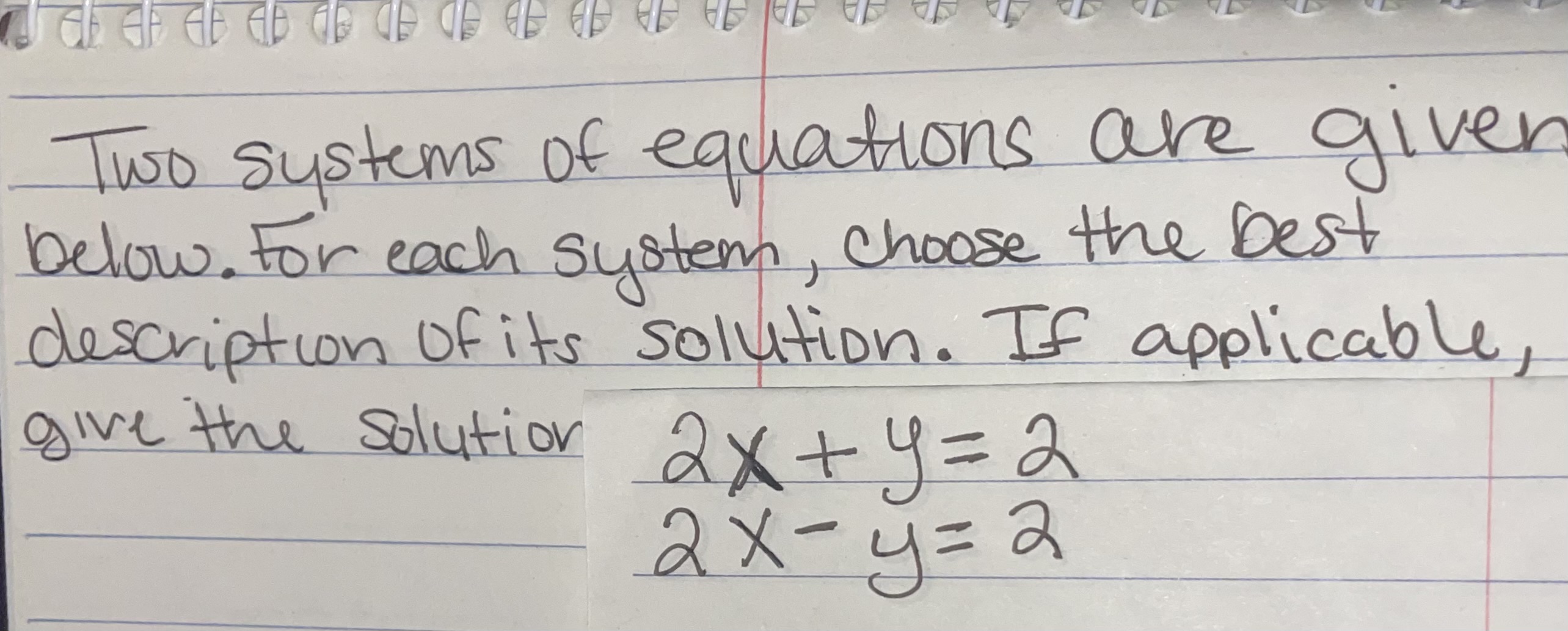 Solved Two systems of equations are giverbelow. For each | Chegg.com