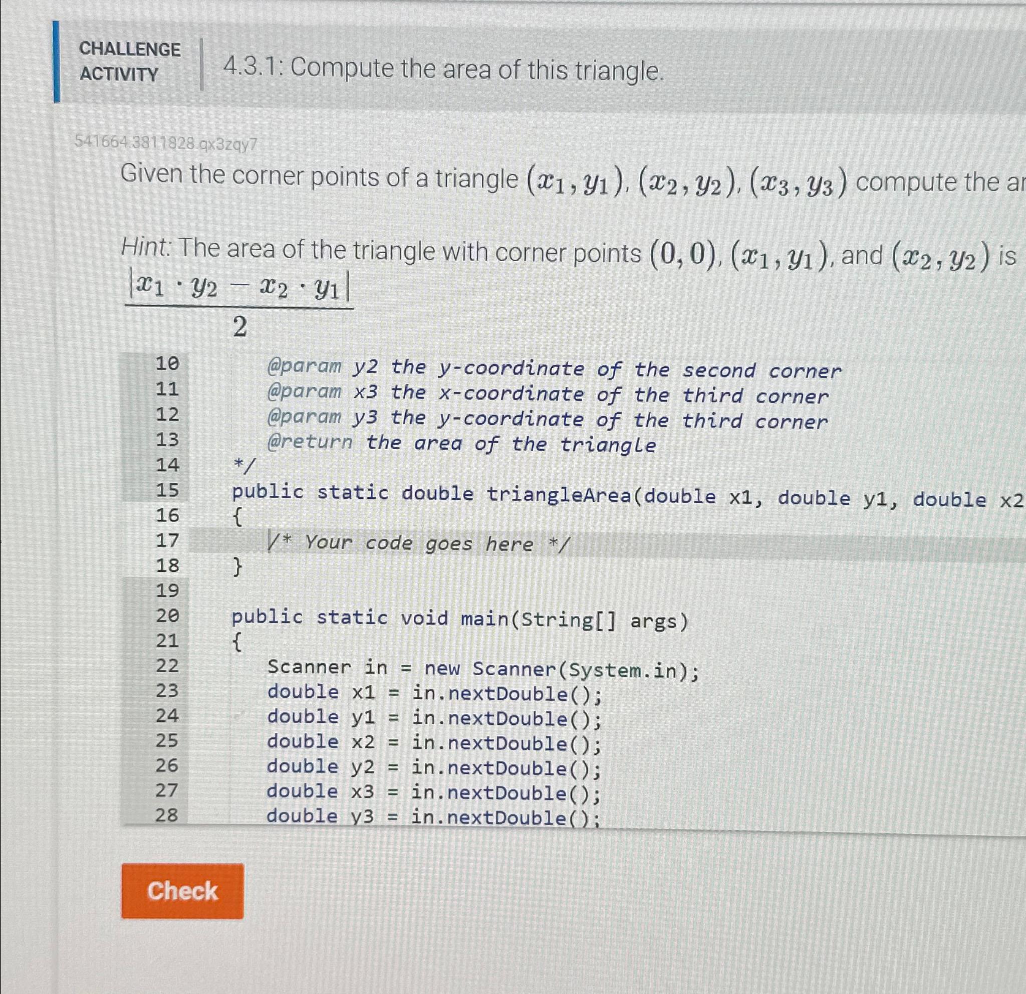 Solved CHALLENGEACTIVITY4.3.1: Compute the area of this | Chegg.com