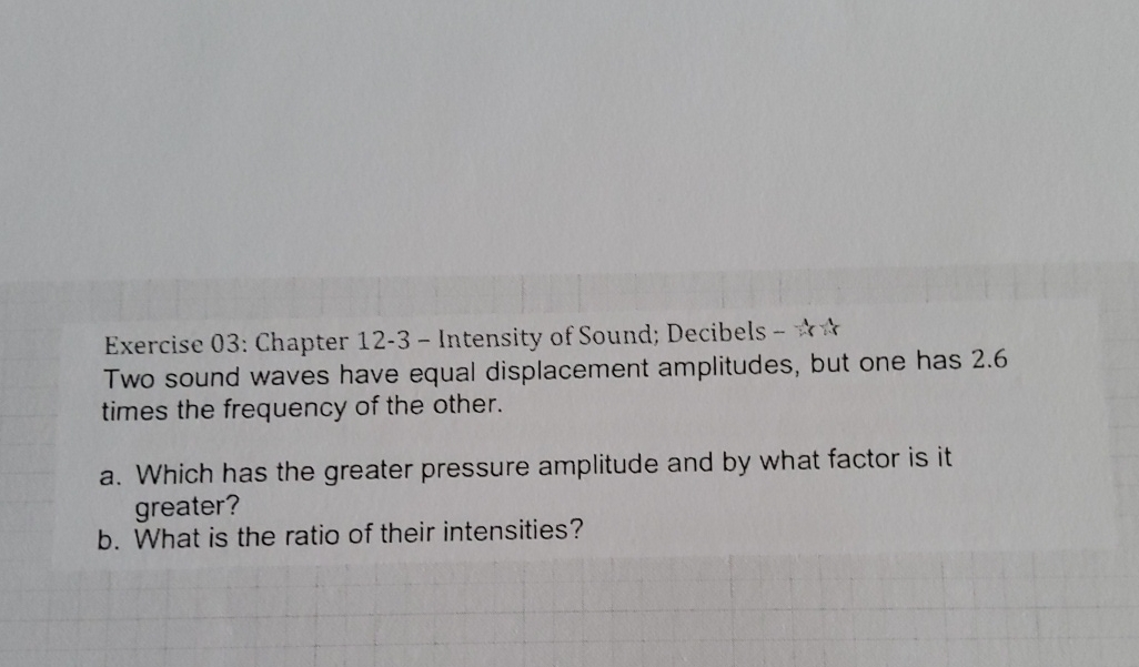 Solved Exercise 03: Chapter 12-3 - ﻿Intensity of Sound; | Chegg.com