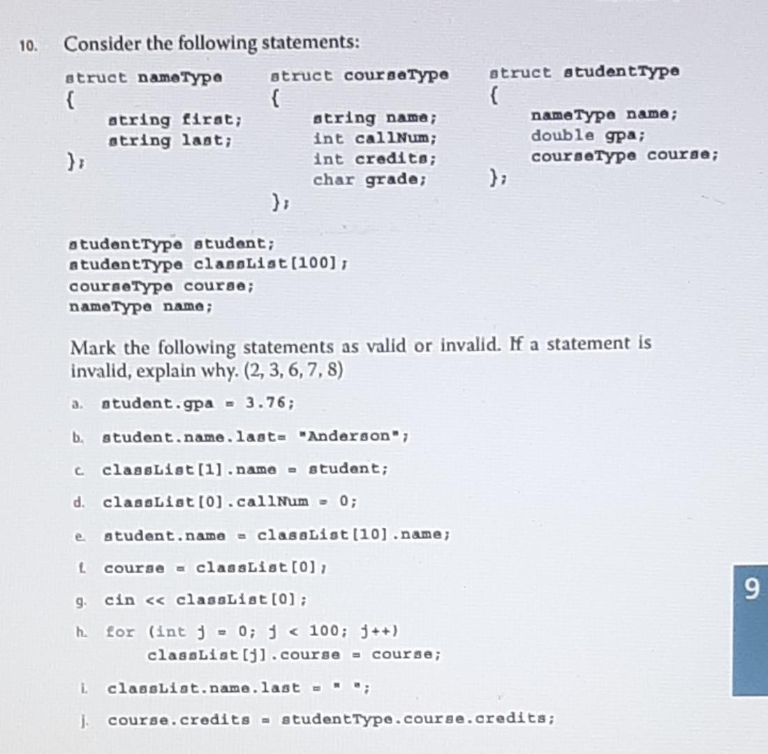 Solved Consider the following statements: atruct nameType | Chegg.com