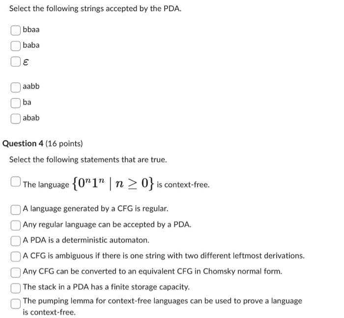 Solved Select the following strings accepted by the PDA. | Chegg.com
