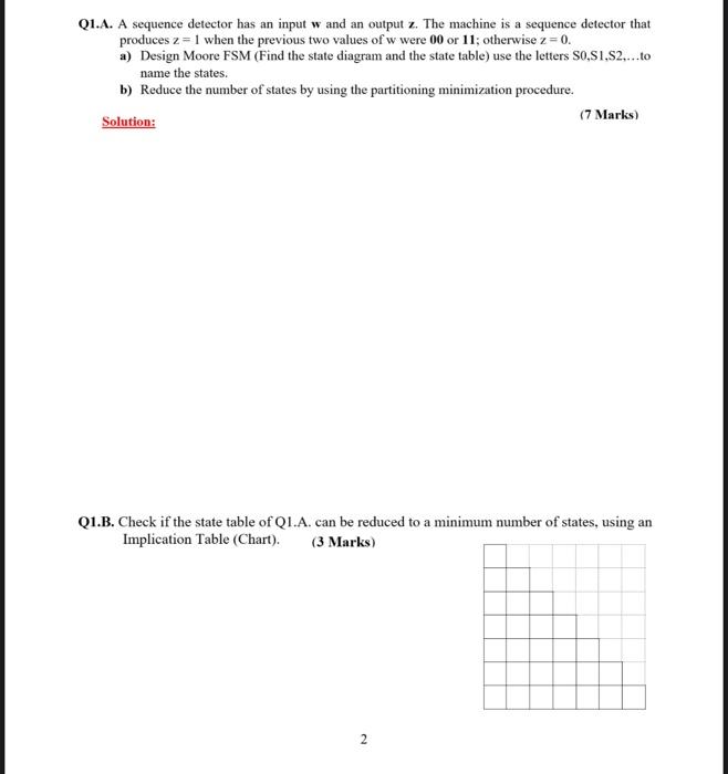 Solved Q1a A Sequence Detector Has An Input W And An 9517