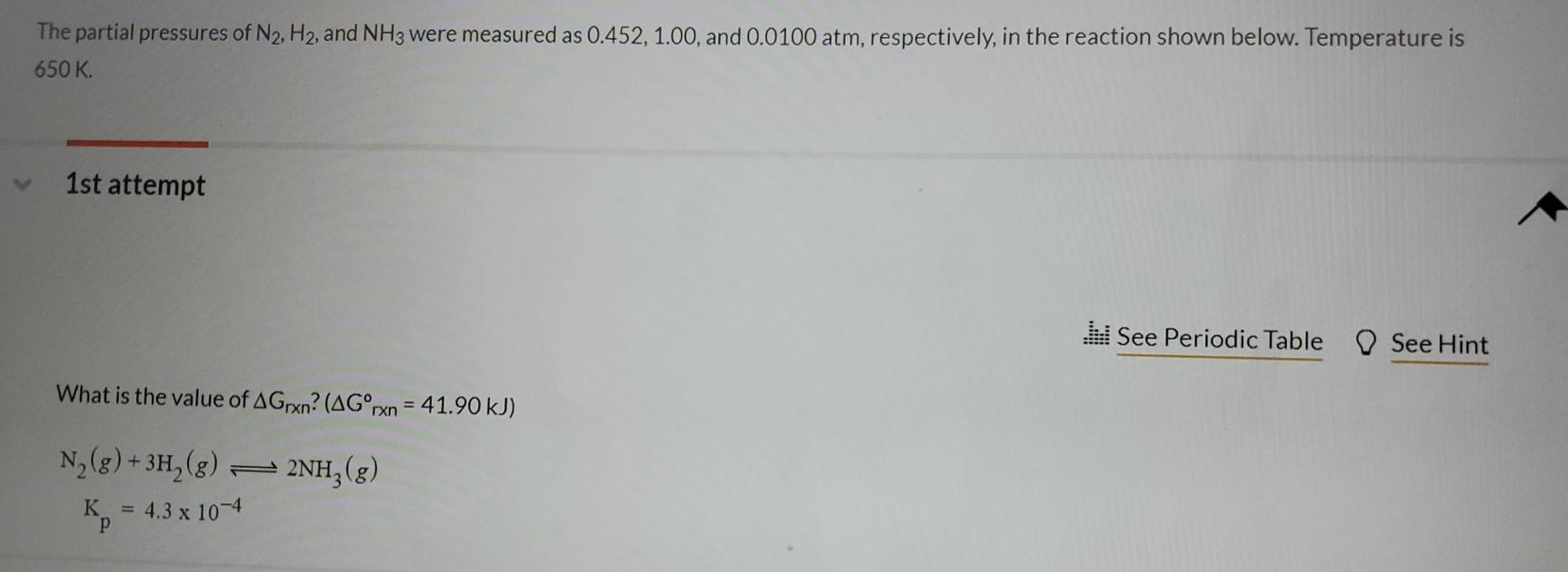 Solved The partial pressures of N2, H2, and NH3 were | Chegg.com