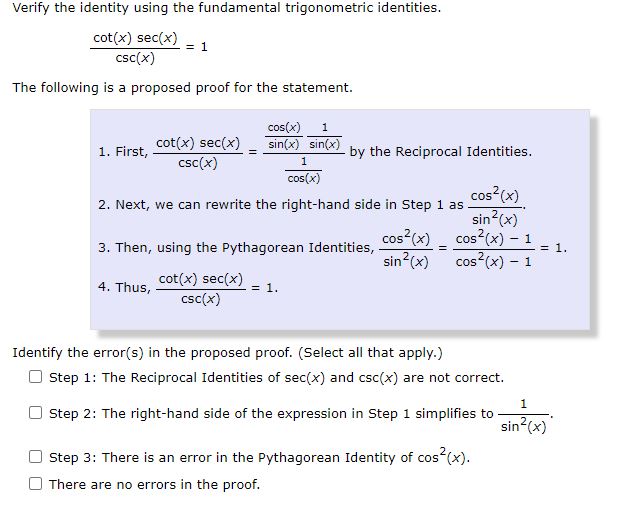 Solved Verify the identity using the fundamental | Chegg.com