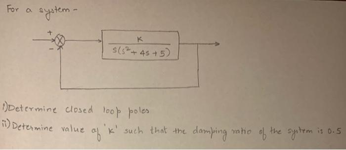 Solved For a system - 1) Determine closed loop poles ii) | Chegg.com