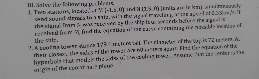 Solved III. Solve the following problems. 1. Two stations, | Chegg.com