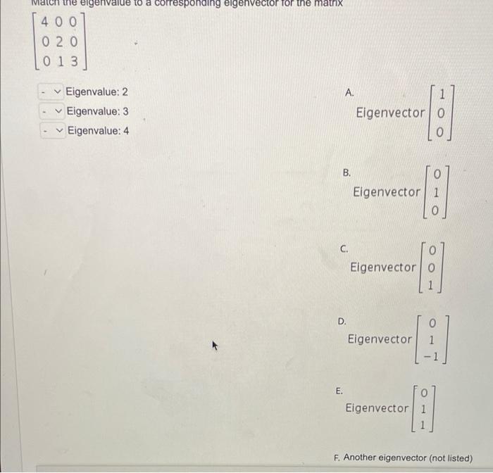 Solved atch the eigenvalue to a corresponding eigenvector | Chegg.com