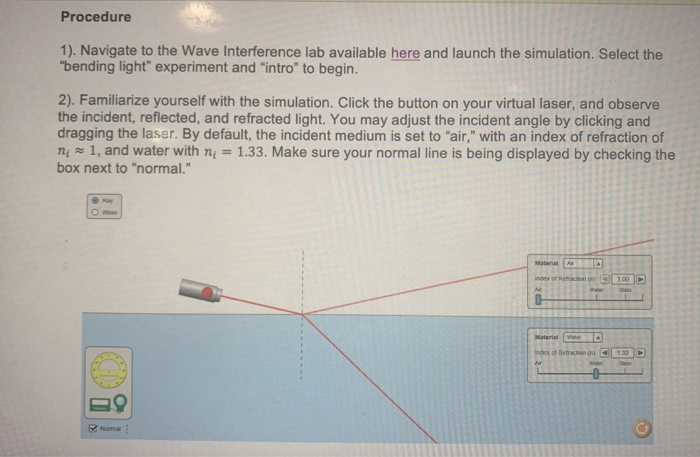 Procedure 1). Navigate to the Wave Interference lab | Chegg.com