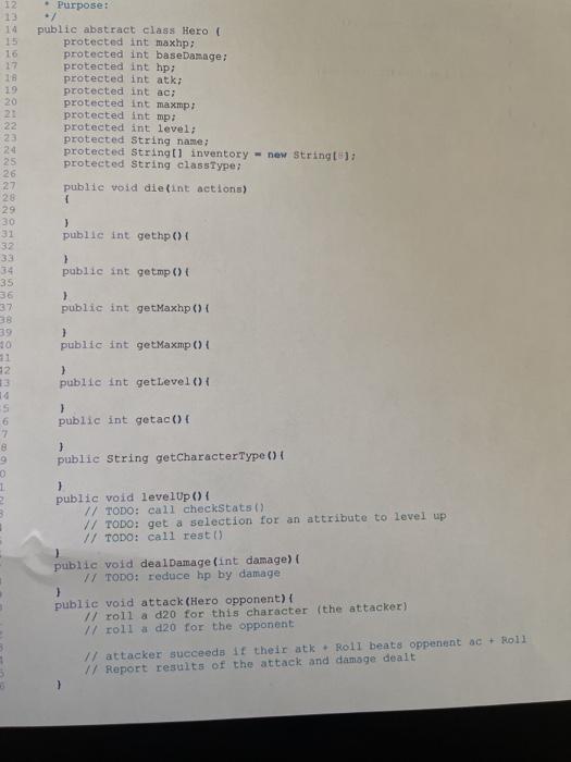 Solved Java programming. complete just the Hero class as | Chegg.com