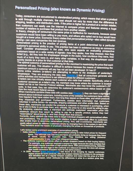 Solved Personalized Pricing (also known as Dynamic Pricing) | Chegg.com