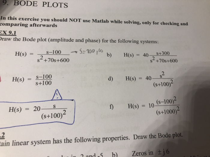 Solved 9. BODE PLOTS In this exercise you should NOT use | Chegg.com