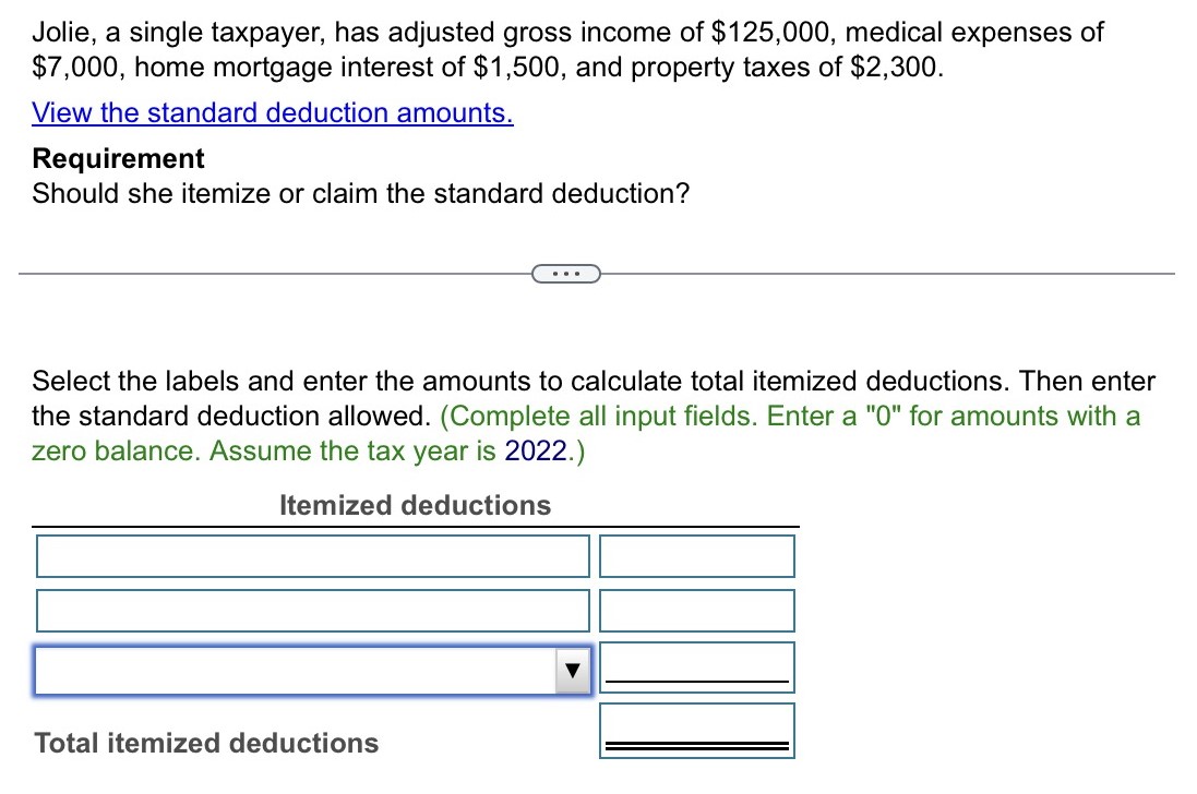 Solved Jolie, a single taxpayer, has adjusted gross income | Chegg.com