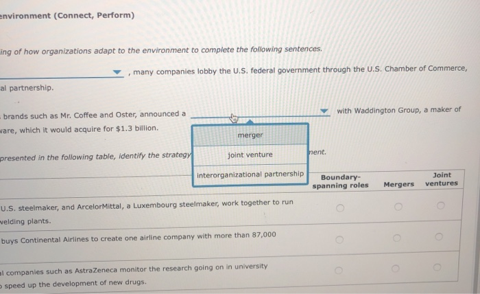 Solved 2. Adapting to the environment (Connect, Perform) Use | Chegg.com
