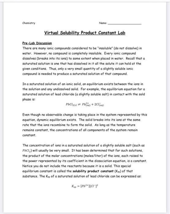 Solved Chemistry Nome Virtual Solubility Product Constant | Chegg.com