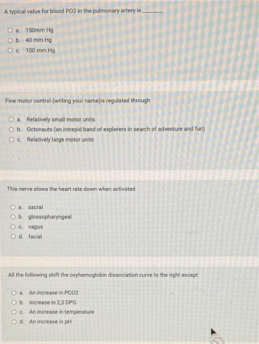Solved A typical value for blood PO2 in the pulmonary artery | Chegg.com