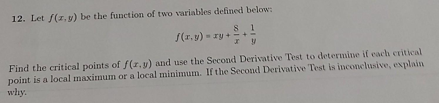 Solved 12. Let f(x,y) be the function of two variables | Chegg.com