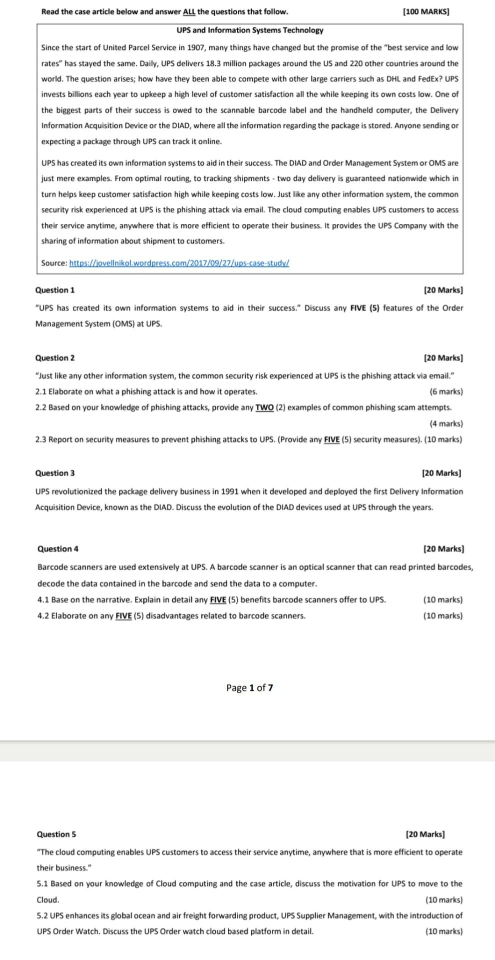 UPS and Information Systems Technology Since the | Chegg.com