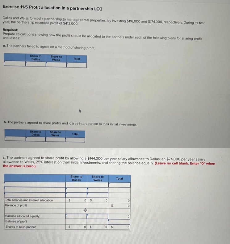 Solved Exercise 11-5 ﻿Profit allocation in a partnership | Chegg.com