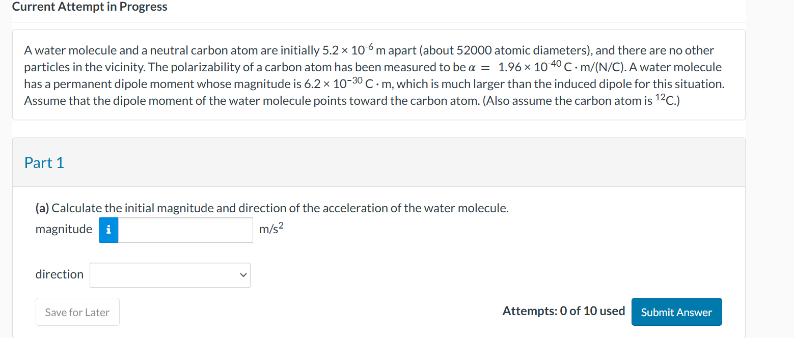 Solved Current Attempt in ﻿ProgressA water molecule and a | Chegg.com