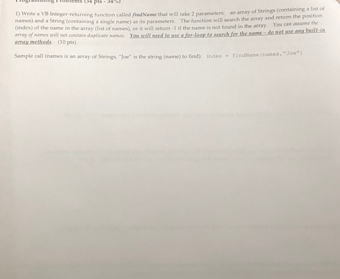 Solved pts 1) Write a VB Integer-returning function called | Chegg.com