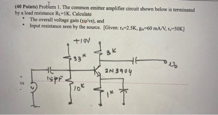 Solved (40 Points) Problem 1. The common emitter amplifier | Chegg.com