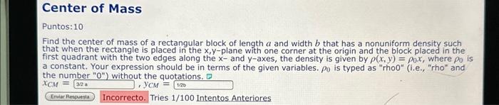 Solved Find the center of mass of a rectangular block of | Chegg.com