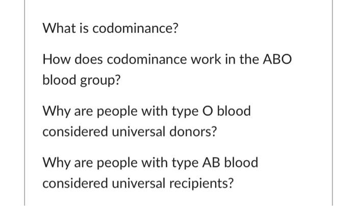 Solved What is codominance? How does codominance work in the | Chegg.com