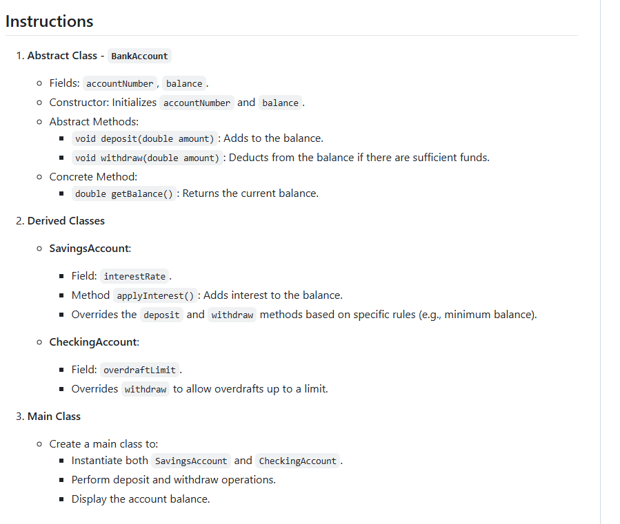Solved Instructions1. ﻿Abstract Class - ﻿BankAccount- | Chegg.com