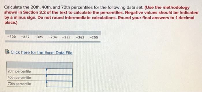 Solved Calculate the 20th, 40th, and 70th percentiles for | Chegg.com