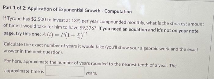 Solved Part 1 of 2: Application of Exponential Growth - | Chegg.com