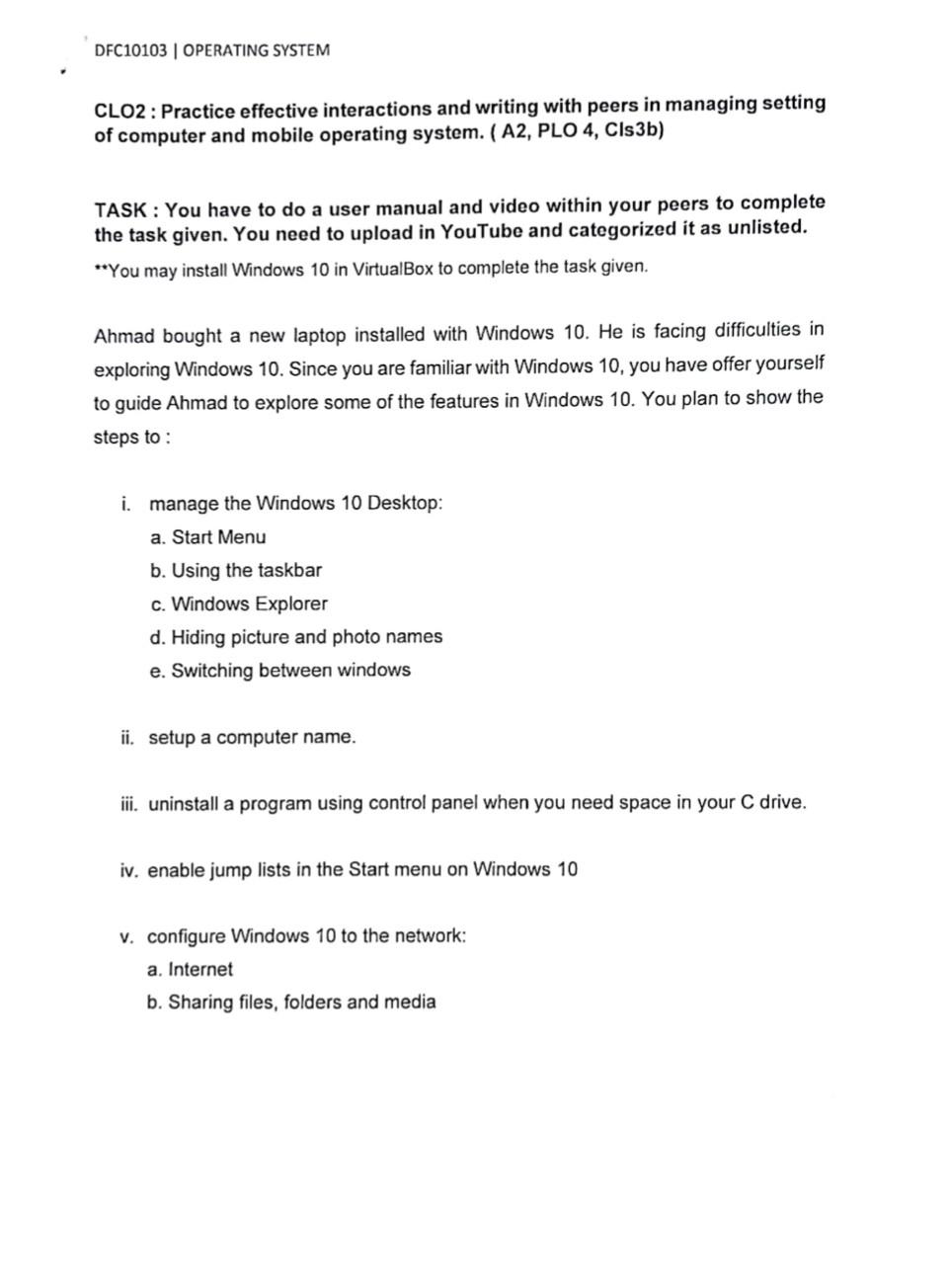 Solved DFC10103 | OPERATING SYSTEM CLO2 : Practice effective | Chegg.com