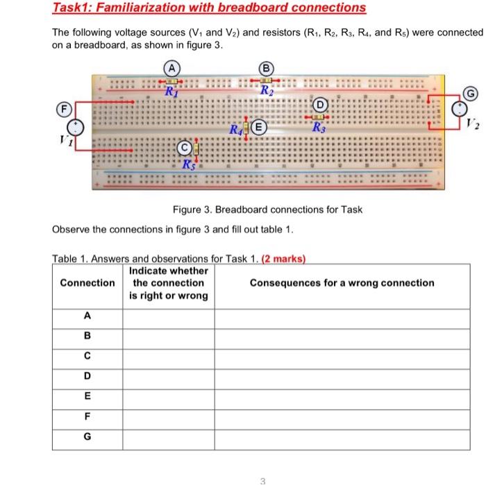 Solved Task1: Familiarization with breadboard connections | Chegg.com