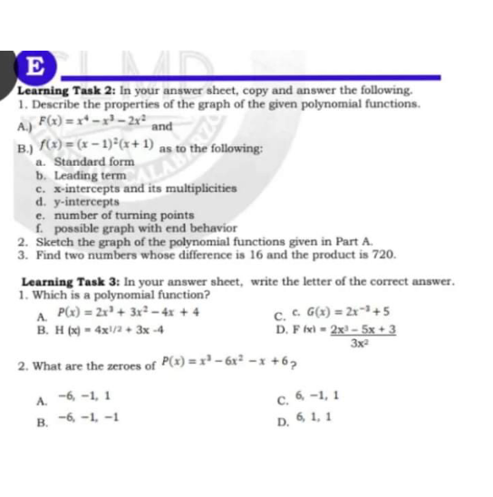 Solved and B.) EN Learning Task 2: In your answer sheet, | Chegg.com
