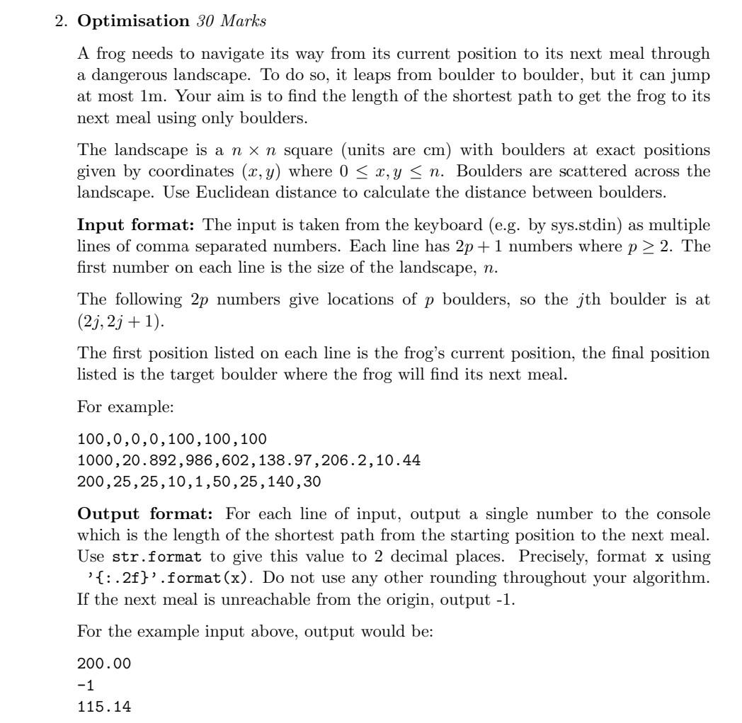 Solved Optimisation 30 Marks A frog needs to navigate its | Chegg.com