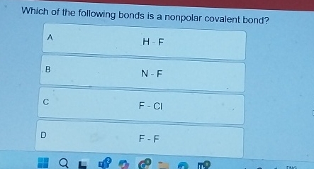 Solved Which of the following bonds is a nonpolar covalent | Chegg.com