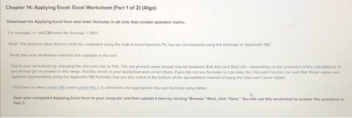 Solved Required information Chapter 14: Applying Excel | Chegg.com