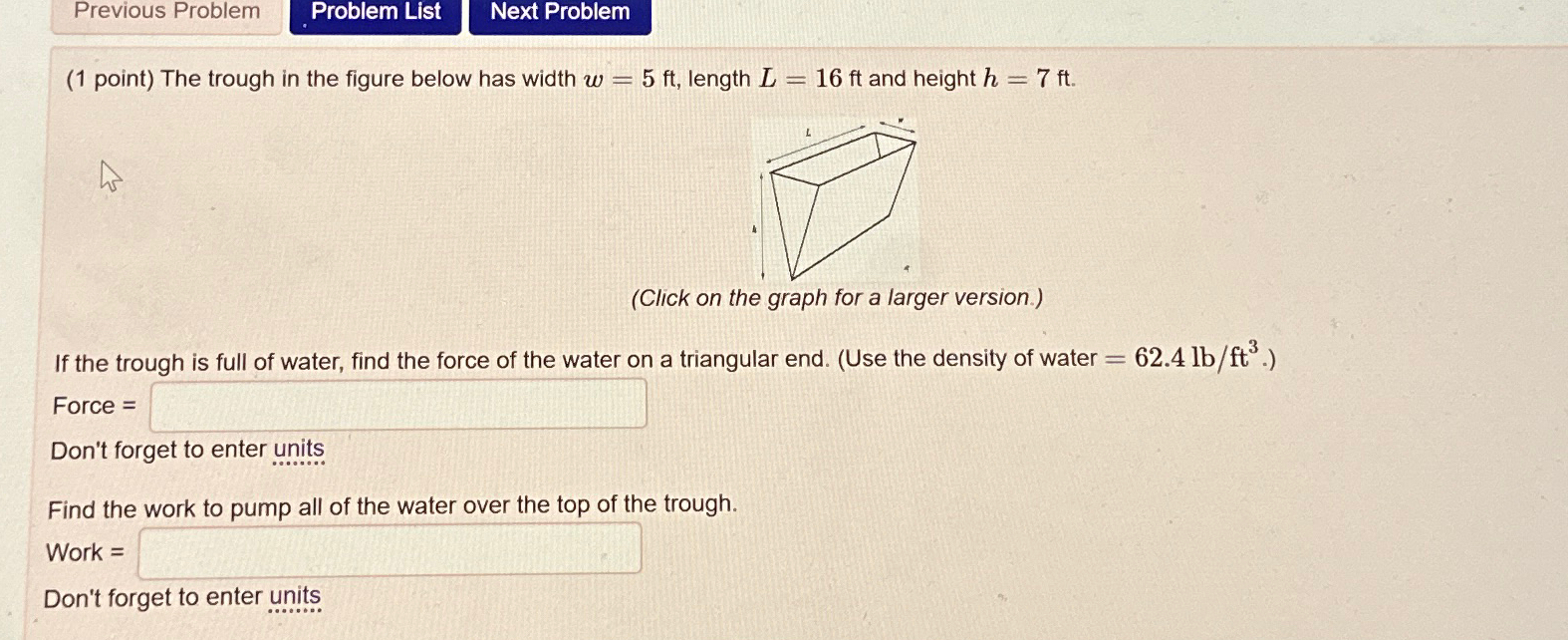 Solved Previous Problem(1 ﻿point) ﻿The trough in the figure | Chegg.com