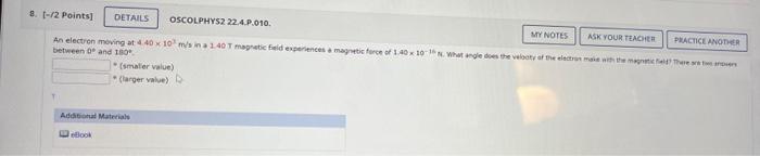 Solved 8. [-/2 Points] t DETAILS eBook OSCOLPHYS2 | Chegg.com