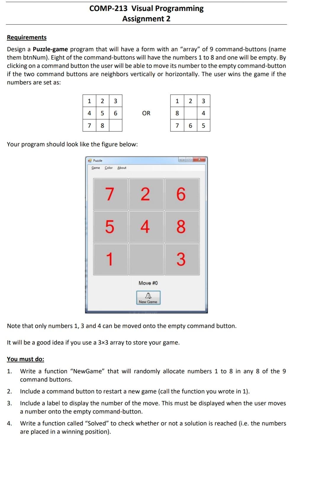 Solved Requirements Design a Puzzle-game program that will | Chegg.com