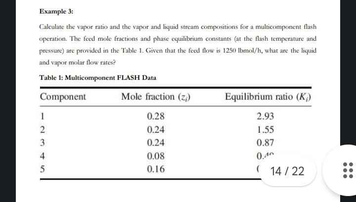 Solved Example 3: Calculate the vapor ratio and the vapor | Chegg.com