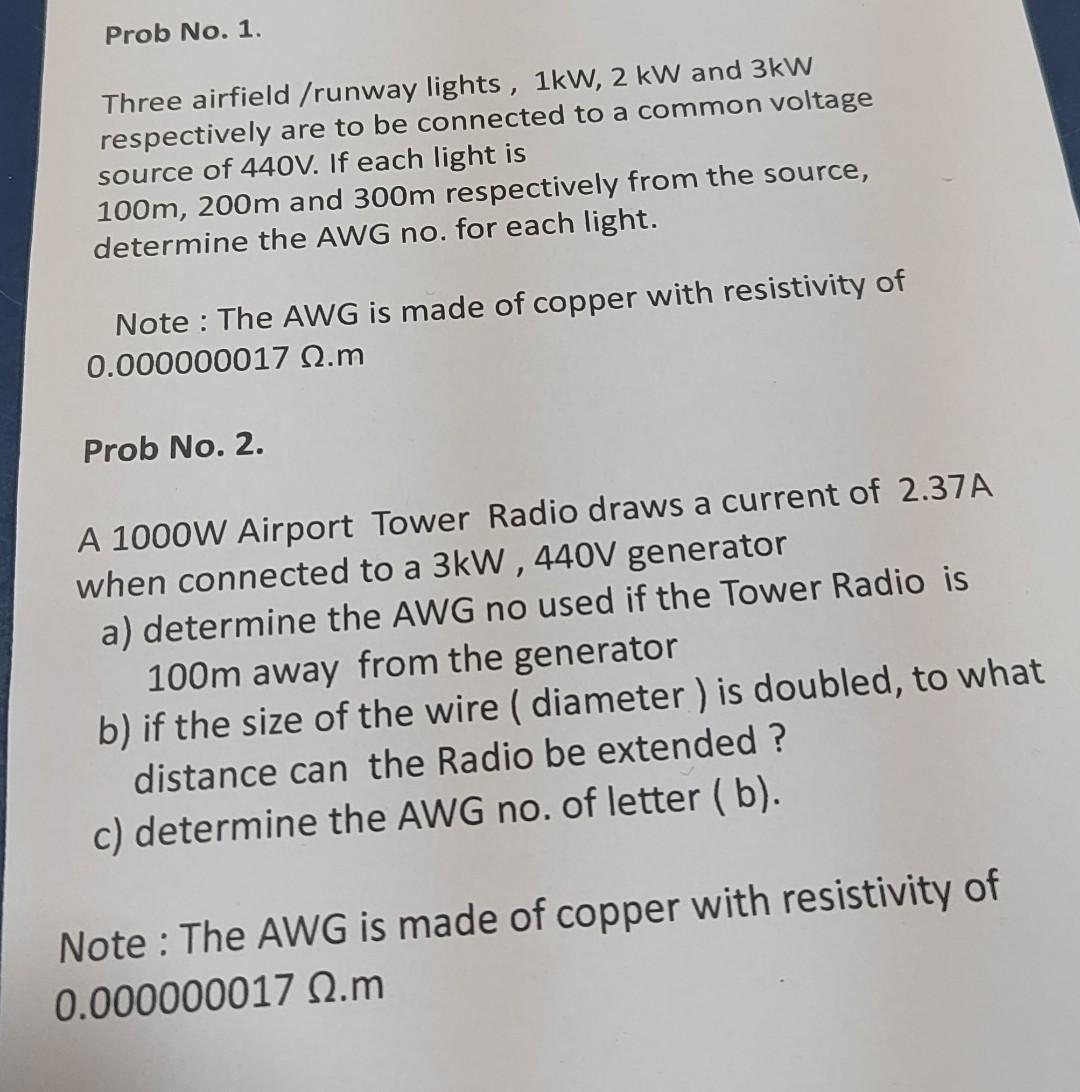 Solved Prob No. 1. Three airfield/runway lights, 1 kW,2 kW | Chegg.com