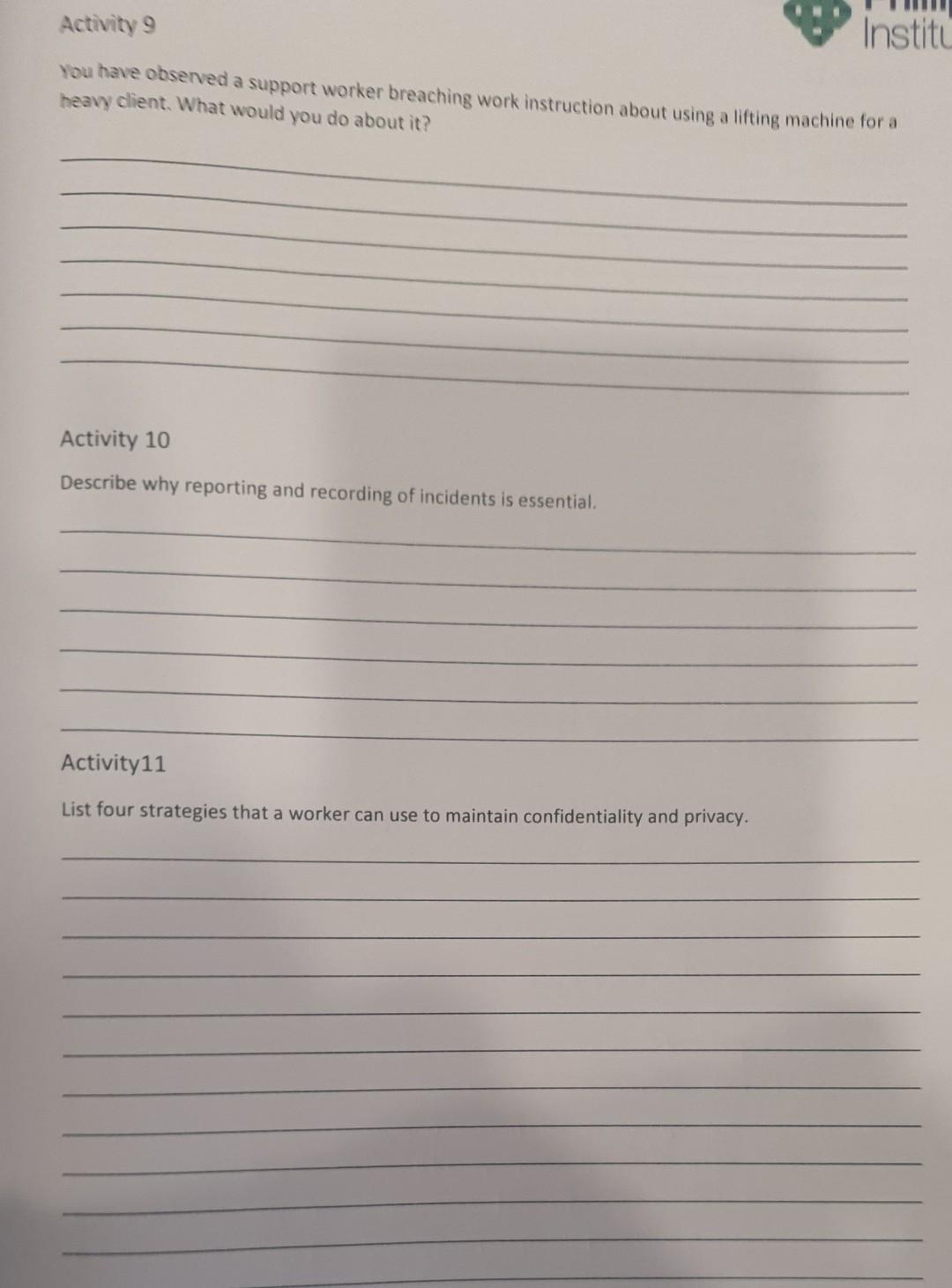 Solved You have observed a support worker breaching work | Chegg.com